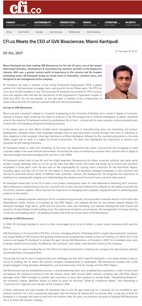 CFI.co Meets the CEO of GVK Biosciences: Manni Kantipudi - Aragen Life ...