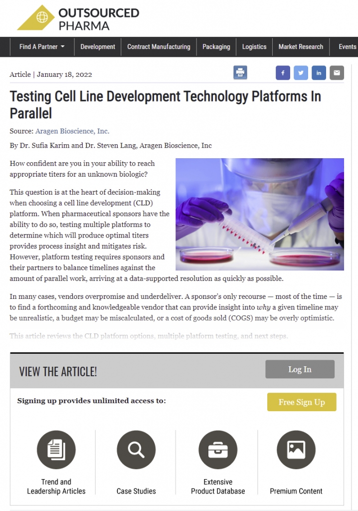 Testing Cell Line Development Technology Platforms In Parallel - Aragen ...